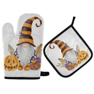 thanksgiving gnome cute oven mitts & pot holders 2pcs autumn pumpkin harvest kitchen heat resistant non-slip potholders set for cooking baking bbq