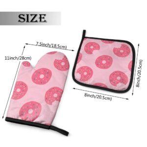 Pink Doughnuts Oven Mitts and Pot Holders Sets Heat Resistant Oven Gloves with Non-Slip Surface for Reusable for Baking BBQ Cooking