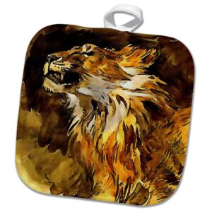 3drose taiche - acrylic art - lion - portrait of a lion acrylic painting - potholders (phl-361192-1)