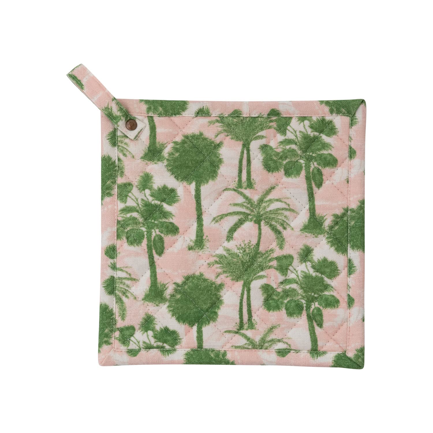 Creative Co-Op Cotton Palm Tree Pattern Pot Holder, 8" L x 8" W x 0" H, Pink