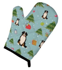 caroline's treasures bb4696ovmt christmas bernese mountain dog oven mitt heat resistant thick oven mitt for hot pans and oven, kitchen mitt protect hands, cooking baking glove