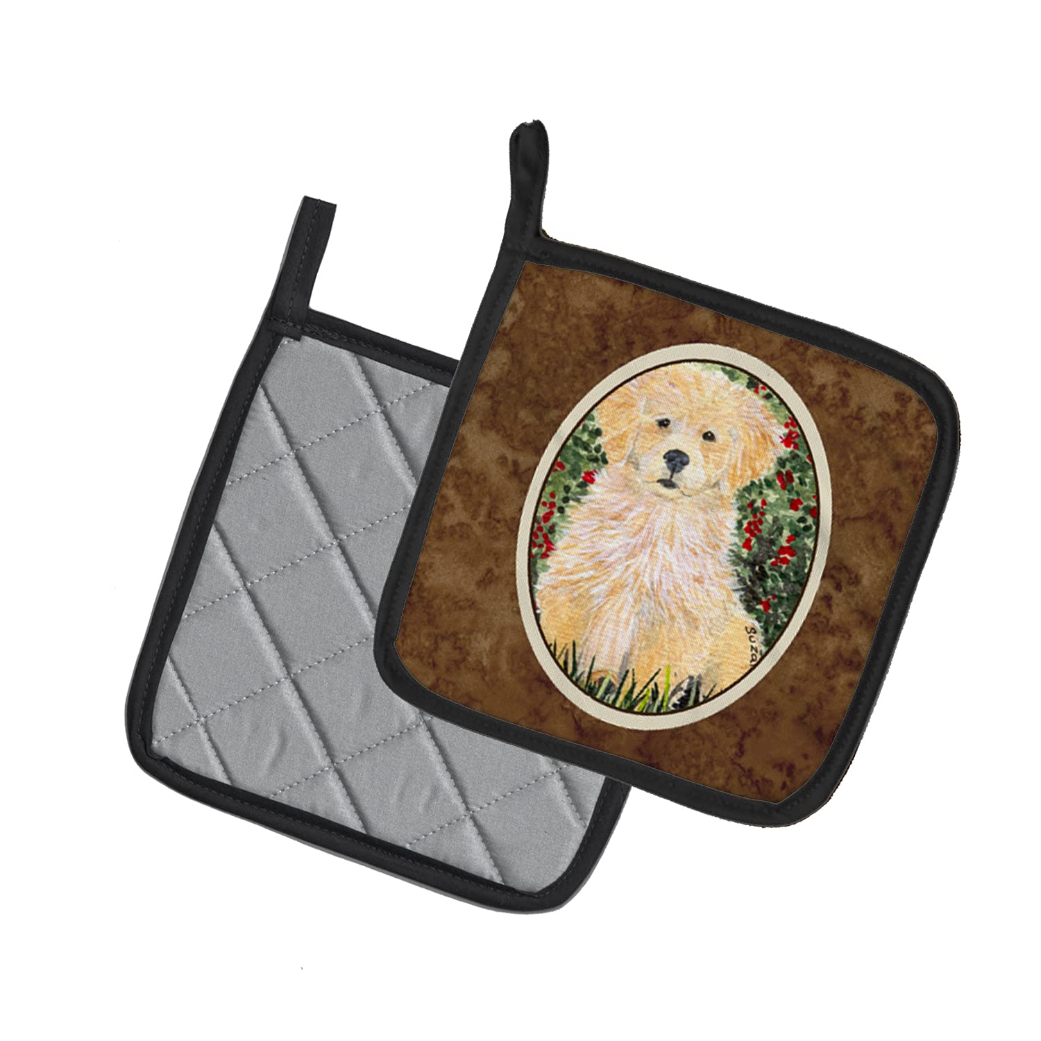 Caroline's Treasures SS8857PTHD Golden Retriever Pair of Pot Holders Kitchen Heat Resistant Pot Holders Sets Oven Hot Pads for Cooking Baking BBQ, 7 1/2 x 7 1/2