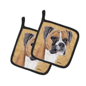 caroline's treasures sc9121pthd boxer wipe your paws pair of pot holders kitchen heat resistant pot holders sets oven hot pads for cooking baking bbq, 7 1/2 x 7 1/2