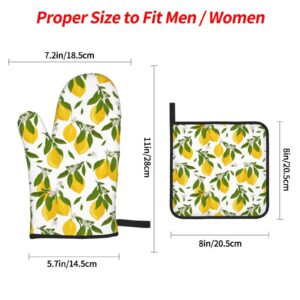 Lemon Flower White Oven Mitts and Pot Holders Heat Resistant 4 Pcs Sets Waterproof Non-Slip for BBQ Cooking Baking Grilling