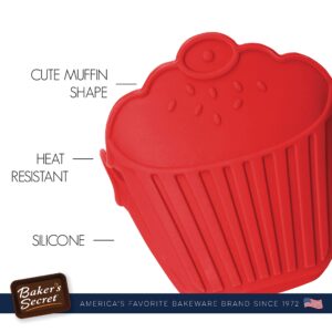 Baker's Secret - Cute Silicone Oven Mitts Pot Holder Set of 2, Extra Grip, Cupcake Muffin Design Oven Mitt, Kitchen Accessories - Red