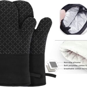 4pcs Oven Mitts and Pot Holders, BetterJonny Extra Long Oven Gloves High Heat Resistant Ovenmitts Potholders with Non-Slip Silicone Surface