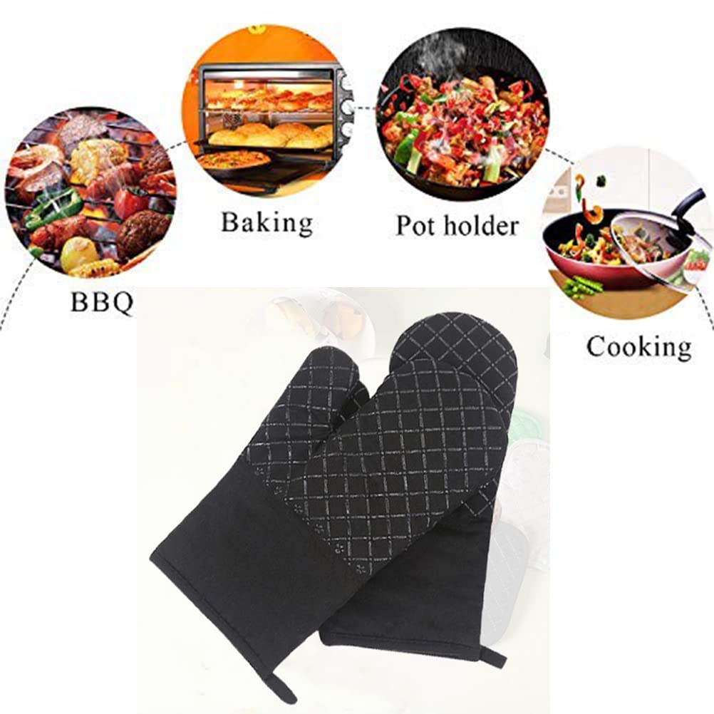 4pcs Oven Mitts and Pot Holders, BetterJonny Extra Long Oven Gloves High Heat Resistant Ovenmitts Potholders with Non-Slip Silicone Surface