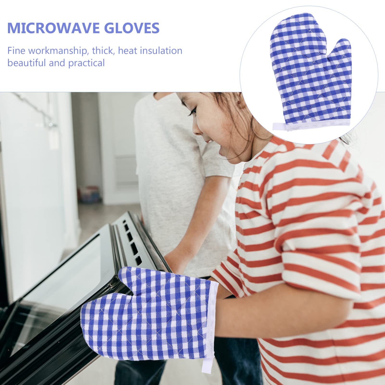 2Pcs Kitchen Oven Mitts Heat Resistant Microwave Gloves Pot Holders Non- Slip BBQ Mitts Tool for Kids Home Picnic Baking Cooking Barbecue Dark Blue