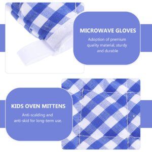 2Pcs Kitchen Oven Mitts Heat Resistant Microwave Gloves Pot Holders Non- Slip BBQ Mitts Tool for Kids Home Picnic Baking Cooking Barbecue Dark Blue