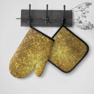 Gold Oven Mitts and Pot Holders Sets Heat Resistant 2 Pcs Kitchen Sets for Kitchen,Cooking,Baking,Grilling,Cooks Gifts