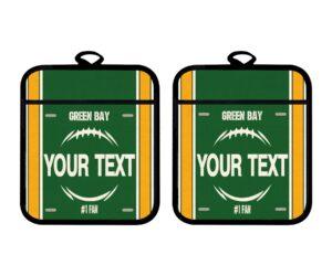 bleu reign oven mitt and potholder set personalized custom name football team green bay linen