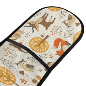 VIKKO Autumn Forest Animal Fox Double Mitt, Heat Resistant Kitchen Gloves Oven Mitts for Baking Microwave