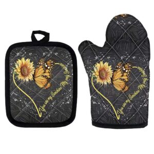 huisefor sunflower butterfly multi-function oven mitts and pot holders 2 pack,kitchen accessories heat resistant hot pads polyester non-slip gloves for kitchen,cooking,baking,grilling