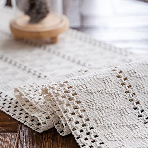 Alynsehom Macrame Table Runner Cream Beige Boho Table Runner with Tassels Hand Woven Cotton Table Runner Rustic Farmhouse Table Runner for Bohemian Kitchen Dining Table(12x95in)