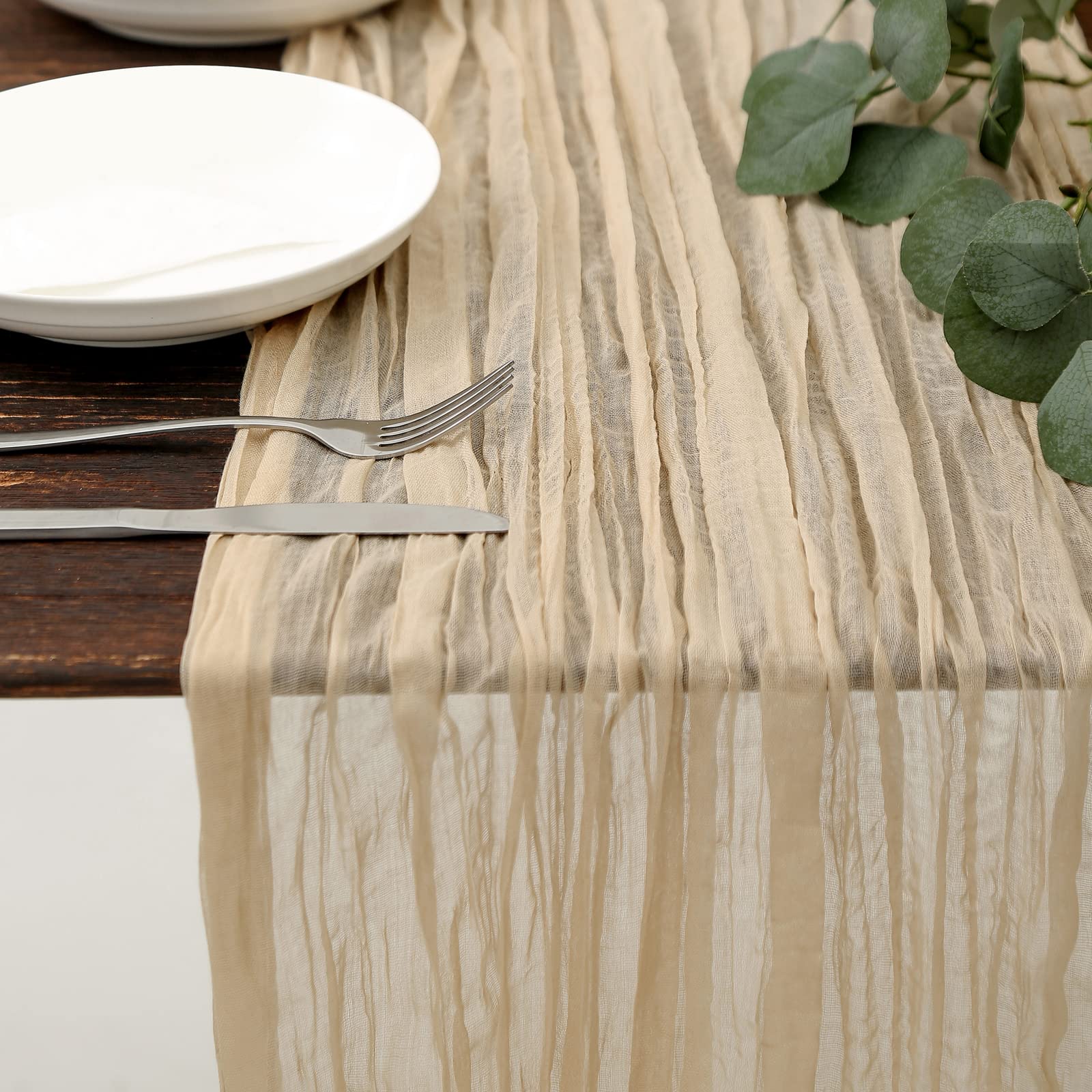 DOLOPL Beige Cheesecloth Table Runner 13.3ft Boho Gauze Cheese Cloth Table Runner Rustic Sheer Runner 160inch Long for Wedding Bridal Baby Shower Birthday Party Cake Table Decorations