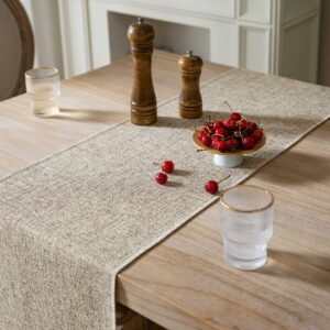 ZeeMart Beige Table Runners 72 Inches Long, Burlap Linen Style Rustic Farmhouse Table Runner, Boho Woven Dining Table Runner, 13x72 Inches, Oatmeal Beige