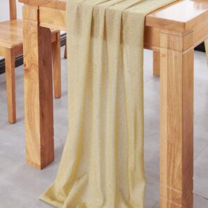 DELOVO Gold Table Runner Glitter Gauze 27X120 inches Long Table Linen for Wedding Party Banquets Bridal Home Table Arches Cake Table Decoration