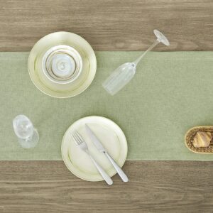 ZeeMart Basic Linen Style Table Runner, 14 x 48 Inch Sage Green, Rustic Farmhouse Green Table Runners 48 Inches Long, Everyday Polyester Table Runner - Machine Washable & Easy Care