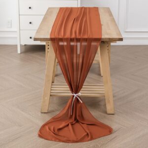 flohar 1pack 10ft chiffon table runner 29x120 inch sheer romantic table runner for wedding birthday party bridal shower outdoor decoration-rust