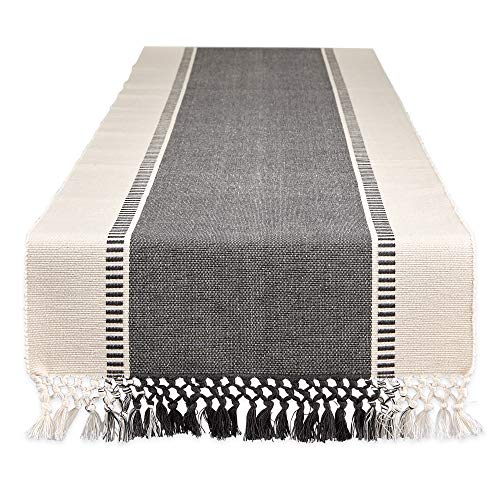 DII Dobby Stripe Woven Table Runner, 13x108 (13x113.5, Fringe Included), Mineral Gray