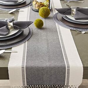 DII Dobby Stripe Woven Table Runner, 13x108 (13x113.5, Fringe Included), Mineral Gray