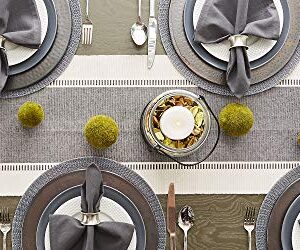 DII Dobby Stripe Woven Table Runner, 13x108 (13x113.5, Fringe Included), Mineral Gray