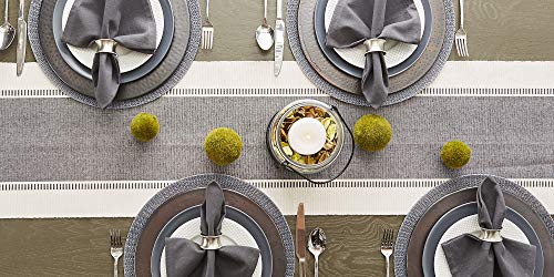 DII Dobby Stripe Woven Table Runner, 13x108 (13x113.5, Fringe Included), Mineral Gray