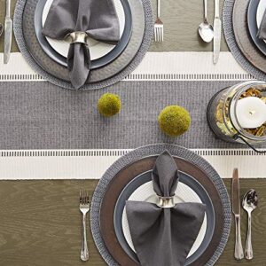 DII Dobby Stripe Woven Table Runner, 13x108 (13x113.5, Fringe Included), Mineral Gray