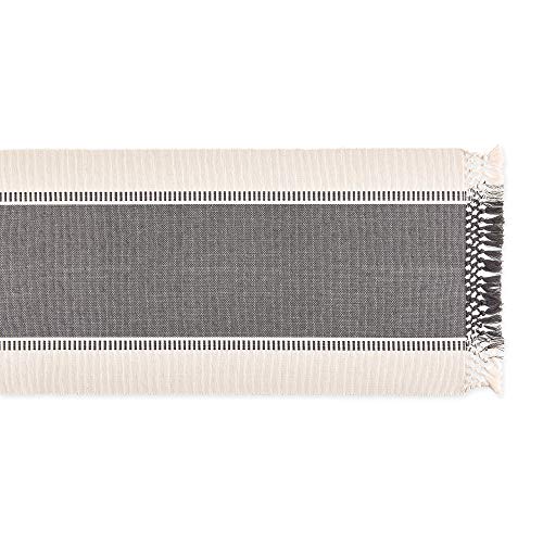 DII Dobby Stripe Woven Table Runner, 13x108 (13x113.5, Fringe Included), Mineral Gray