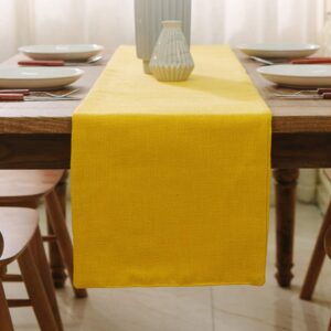 2 piece fabric in 1 dining table runner 12 x 36 inches living room dinner wedding birthday party burlap rustic table runner, yellow