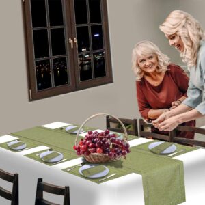 Grelucgo Handcrafted Solid Color Dining Table Runner, Dresser Scarf, Double-Hemstitched (Sage Green, 14 x 54)