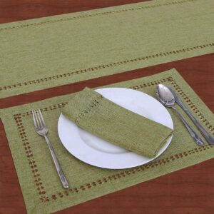 Grelucgo Handcrafted Solid Color Dining Table Runner, Dresser Scarf, Double-Hemstitched (Sage Green, 14 x 54)