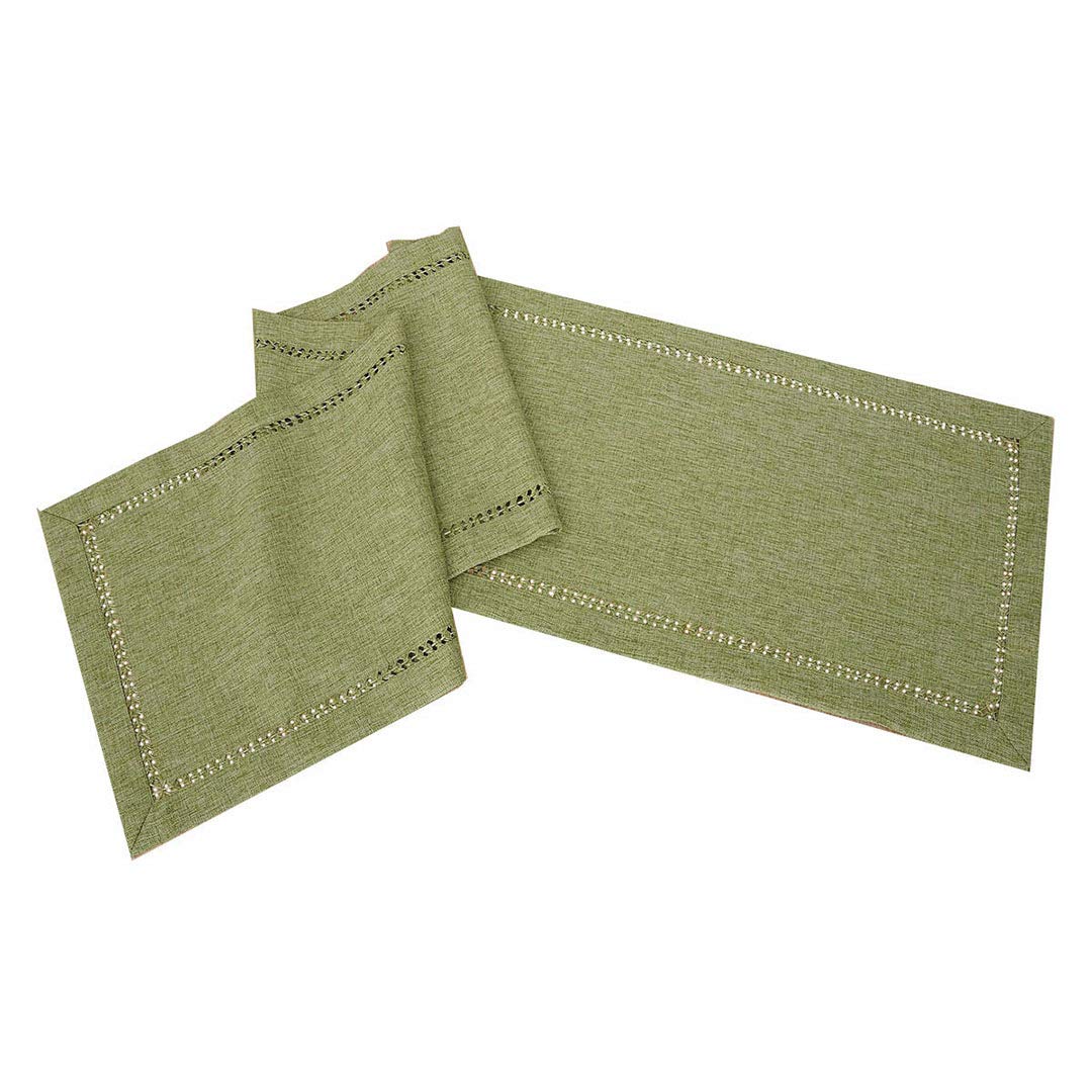 Grelucgo Handcrafted Solid Color Dining Table Runner, Dresser Scarf, Double-Hemstitched (Sage Green, 14 x 54)