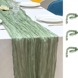 3 Pack 160 inch Sage Green Cheesecloth Table Runner-13.3ft Long Sage Table Runner Sheer Gauze Cheese Cloth Runner Sage Party Decorations for Wedding Reception, Baby Shower Bridal Shower Birthday Party