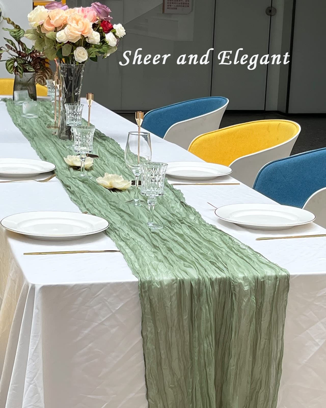 3 Pack 160 inch Sage Green Cheesecloth Table Runner-13.3ft Long Sage Table Runner Sheer Gauze Cheese Cloth Runner Sage Party Decorations for Wedding Reception, Baby Shower Bridal Shower Birthday Party