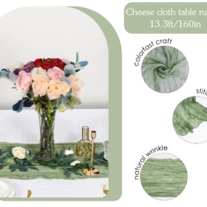 3 Pack 160 inch Sage Green Cheesecloth Table Runner-13.3ft Long Sage Table Runner Sheer Gauze Cheese Cloth Runner Sage Party Decorations for Wedding Reception, Baby Shower Bridal Shower Birthday Party