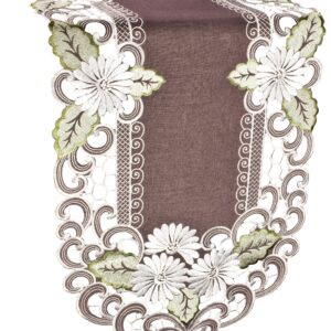 Embroidered Table Runner with Daisy Flowers on Brown, 15 by 34 Inch, Machine ...