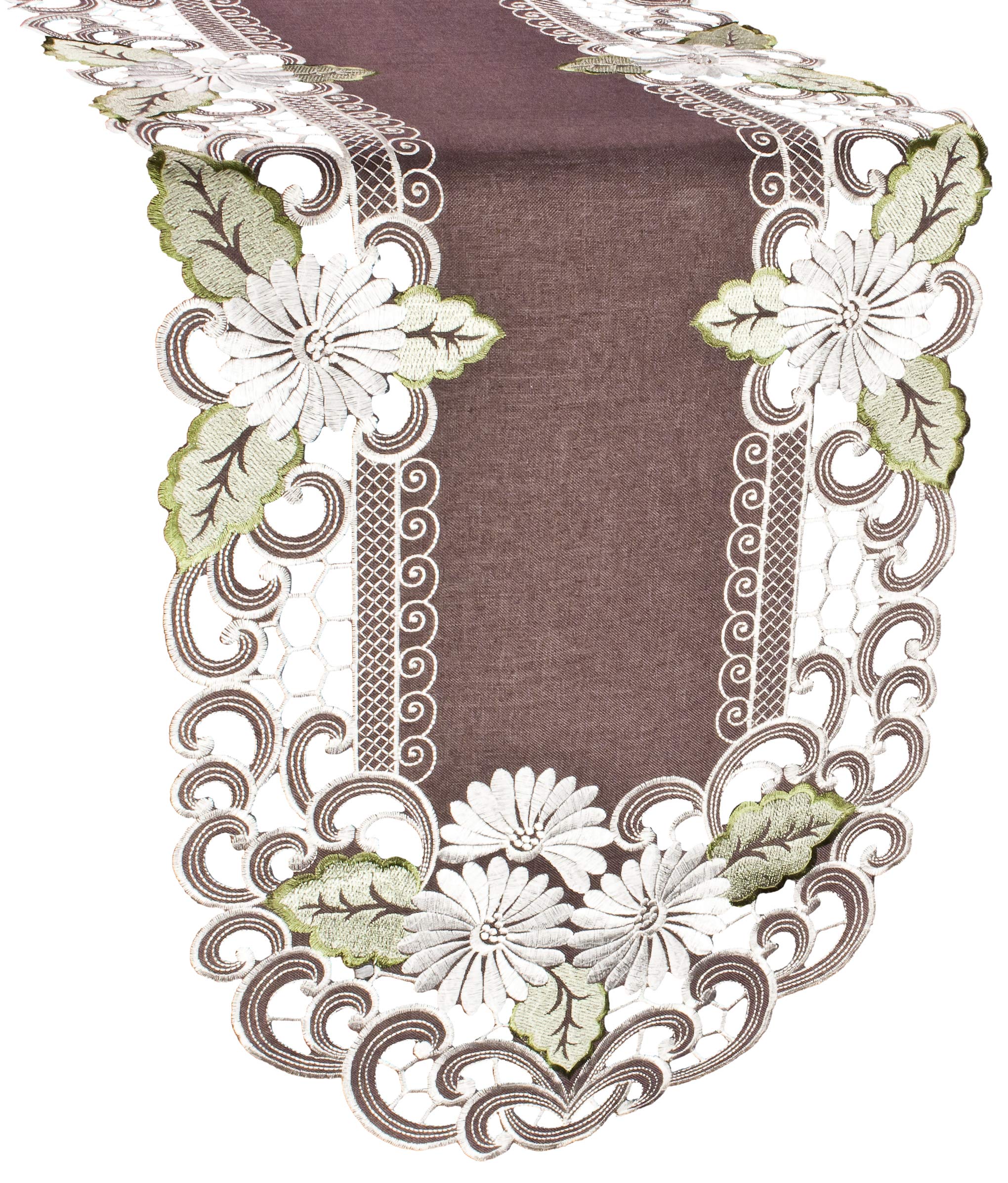 Embroidered Table Runner with Daisy Flowers on Brown, 15 by 34 Inch, Machine ...