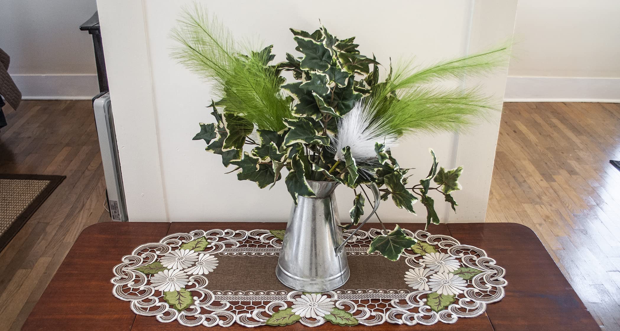 Embroidered Table Runner with Daisy Flowers on Brown, 15 by 34 Inch, Machine ...