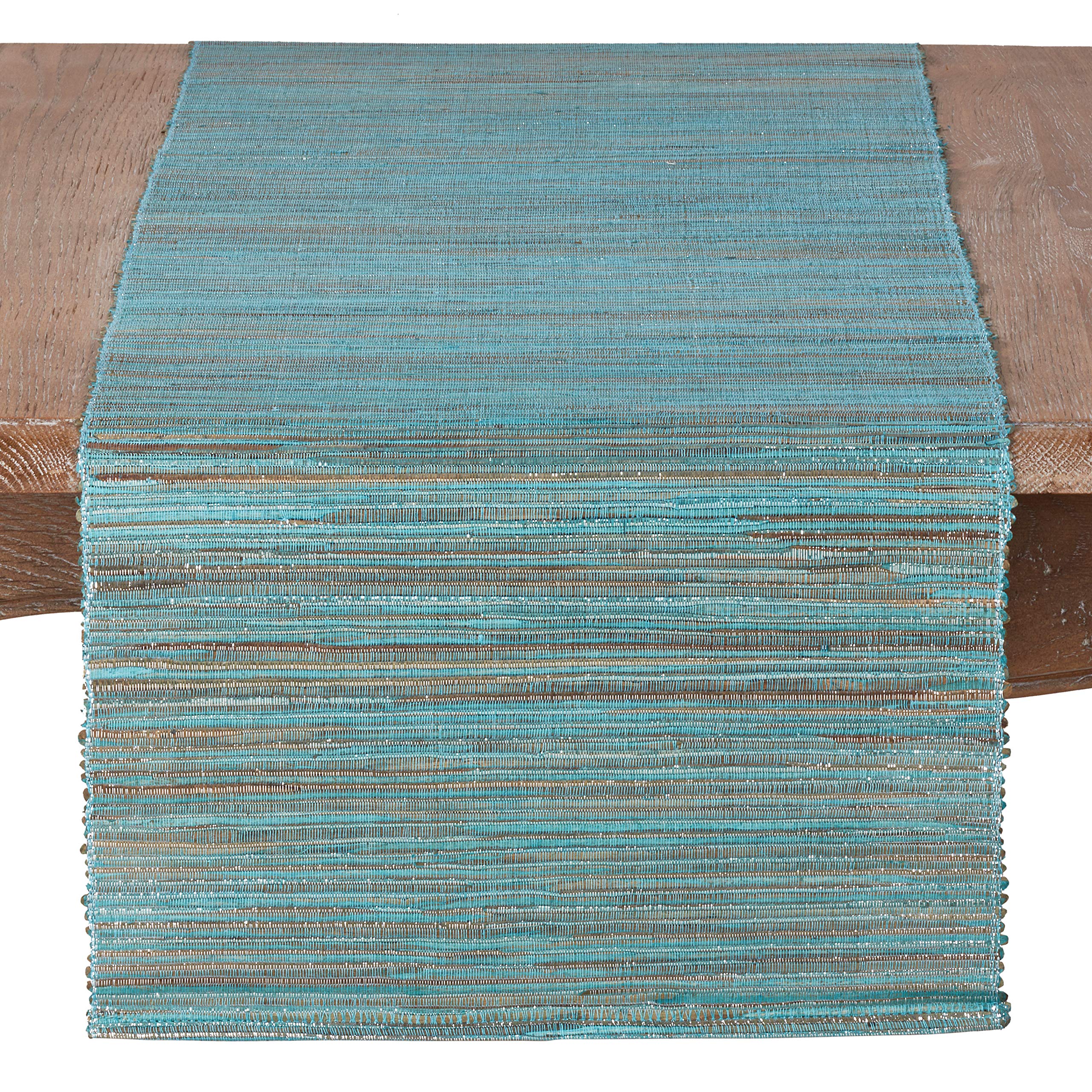 SARO LIFESTYLE 217.TQ1454B Melaya Collection Shimmering Woven Nubby Water Hyacinth Table Runner, 14" x 54", Turquoise