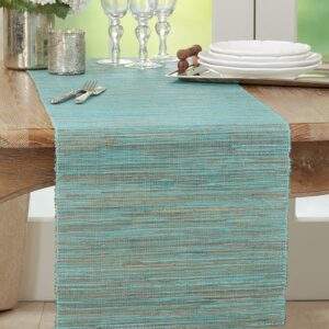 SARO LIFESTYLE 217.TQ1454B Melaya Collection Shimmering Woven Nubby Water Hyacinth Table Runner, 14" x 54", Turquoise