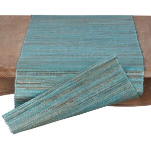 SARO LIFESTYLE 217.TQ1454B Melaya Collection Shimmering Woven Nubby Water Hyacinth Table Runner, 14" x 54", Turquoise