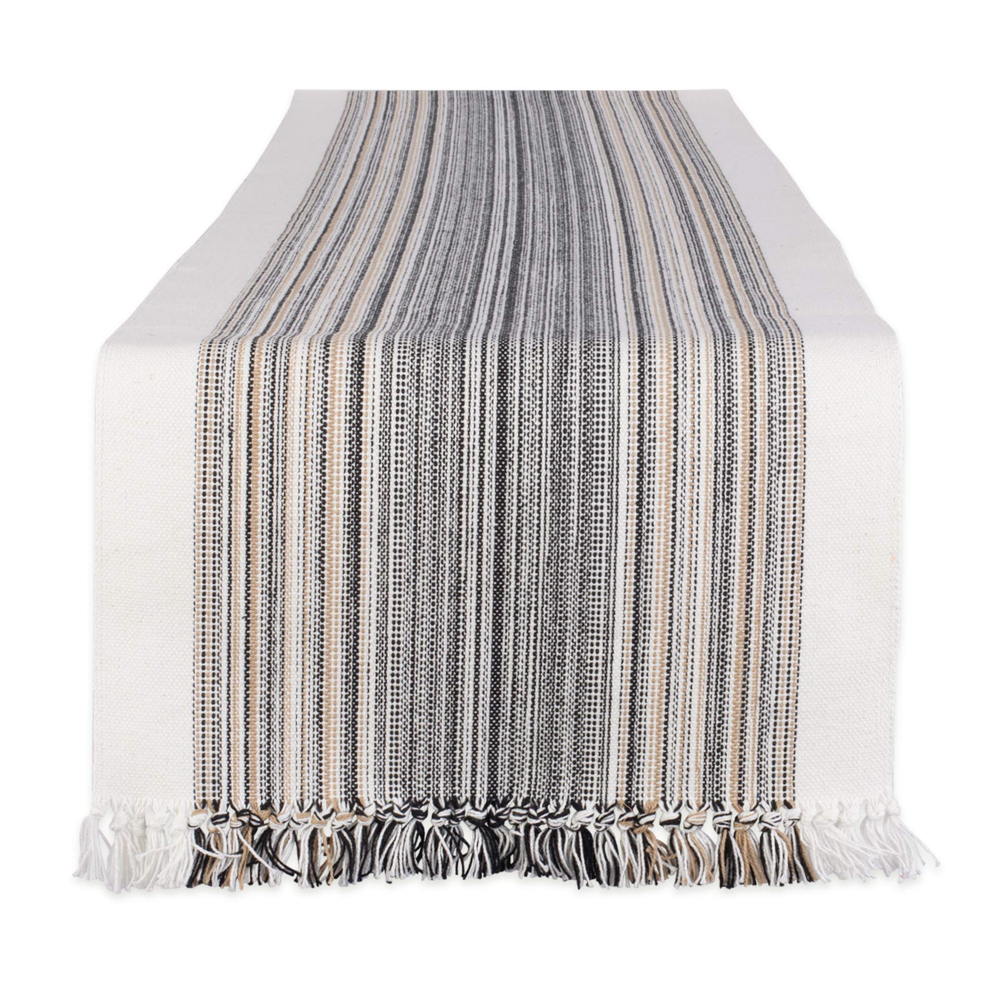 DII Everyday Collection Fringed Stripe Tabletop, Table Runner, 14x72, Black