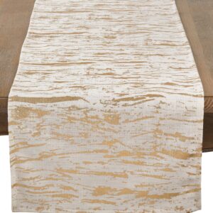 SARO LIFESTYLE - 1612.GL1672B Distressed Foil Metallic Design Cotton Table Runner, 16" x 72", Gold