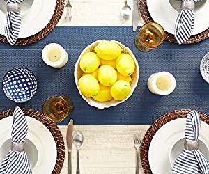 DII PVC Tabletop Collection Woven Indoor/Outdoor, Table Runner, 14x72, Nautical Blue