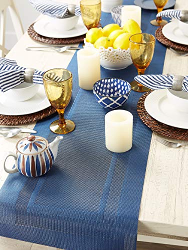 DII PVC Tabletop Collection Woven Indoor/Outdoor, Table Runner, 14x72, Nautical Blue