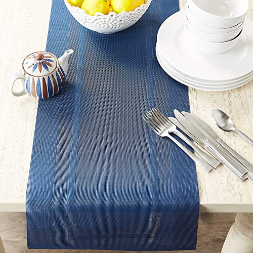 DII PVC Tabletop Collection Woven Indoor/Outdoor, Table Runner, 14x72, Nautical Blue