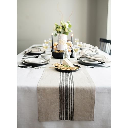 Solino Home French Stripe Linen Table Runner 90 inches Long – 100% Pure Linen 14 x 90 Inch Table Runner, Navy and White – Dresser Scarf Farmhouse Dining Table Runner for Spring, Summer