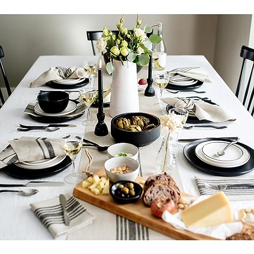 Solino Home French Stripe Linen Table Runner 90 inches Long – 100% Pure Linen 14 x 90 Inch Table Runner, Navy and White – Dresser Scarf Farmhouse Dining Table Runner for Spring, Summer