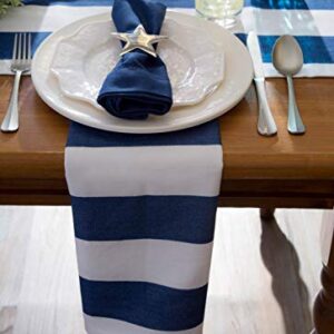 DII Cabana Stripe Outdoor Tabletop Collection, Stain/Wrinkle Resistant & Waterproof, Table Runner, 14x72, Nautical Blue